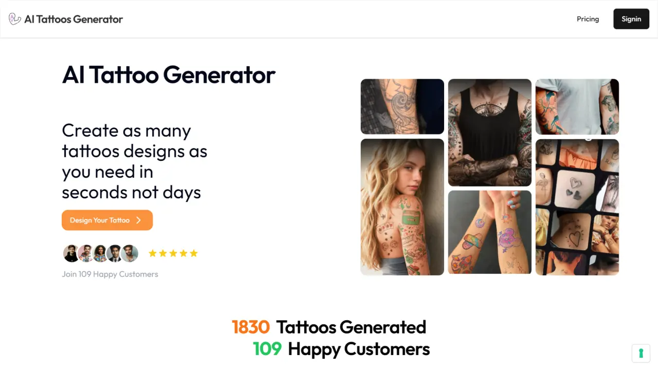AI Tattoos Generator - Create tattoo designs in seconds, not days