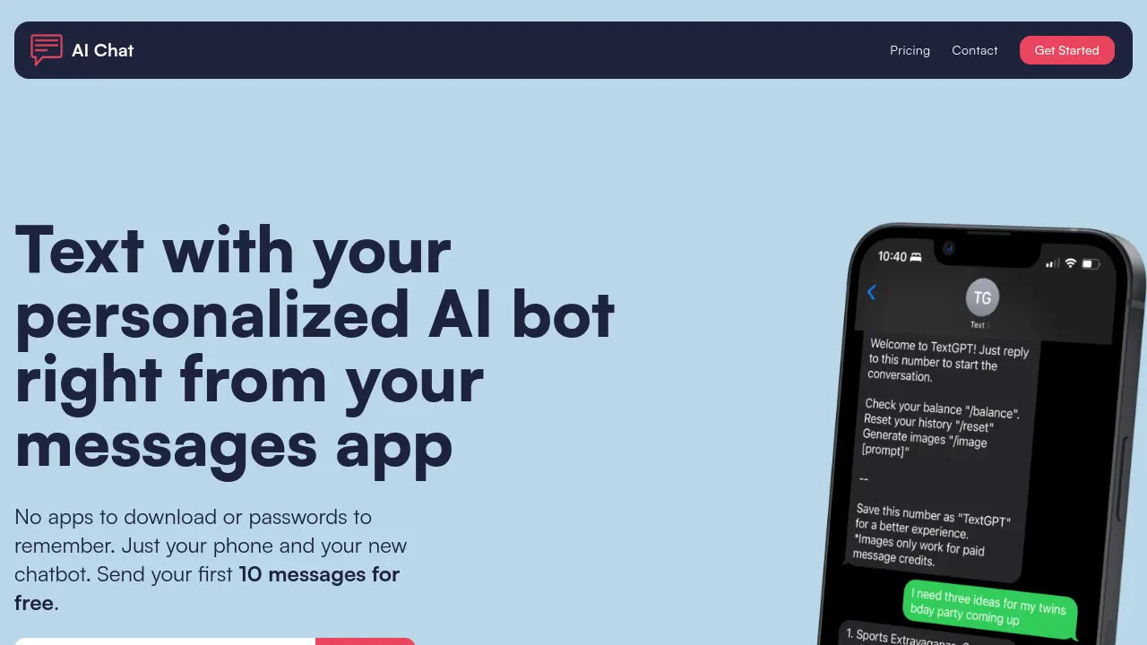 AIChatSMS - Text with your personalized AI bot right from your messages app