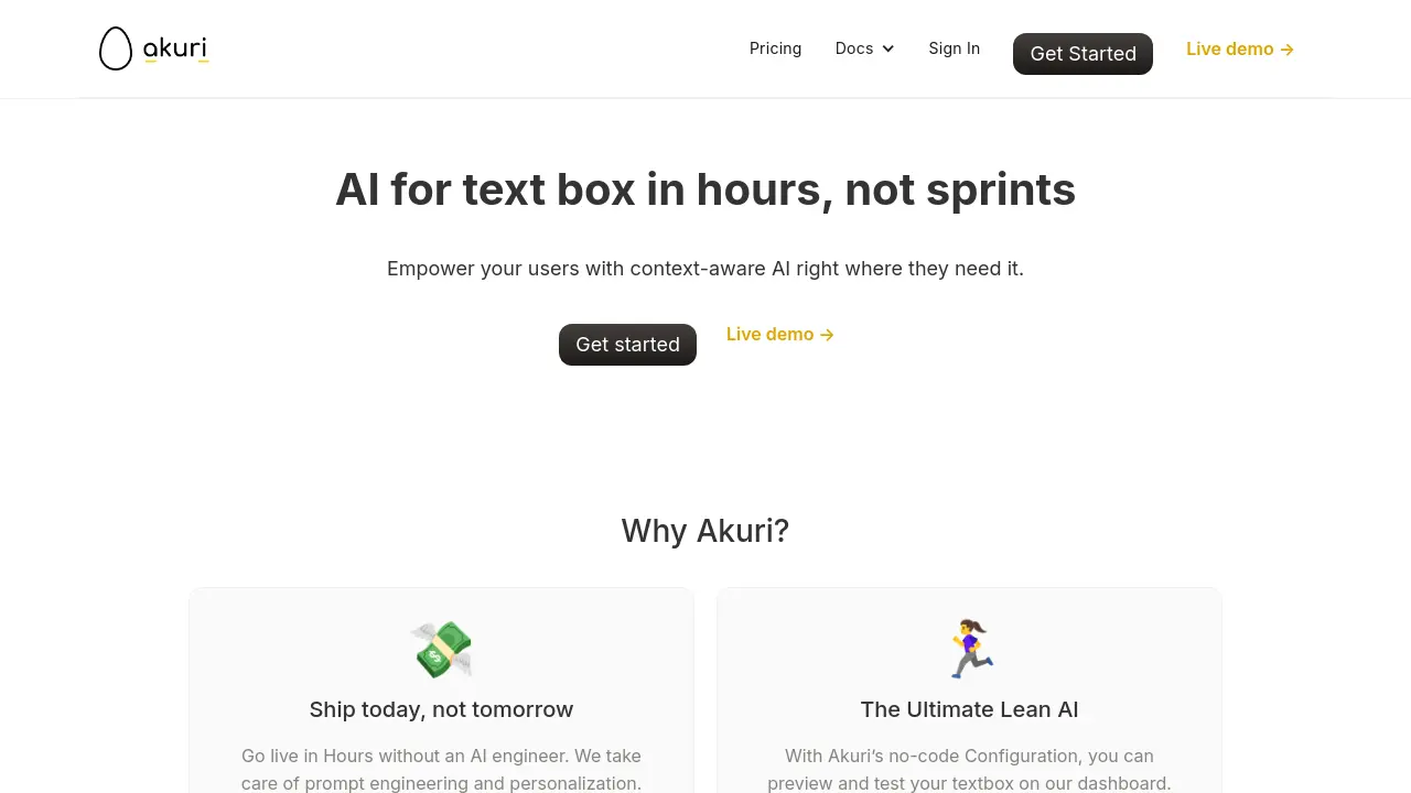 Akuri - AI for text box in hours, not sprints