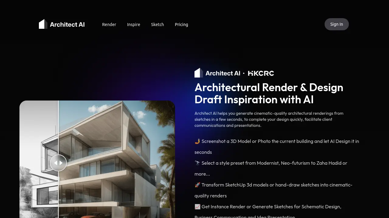 Architect AI - Architectural Render & Design Draft Inspiration with AI