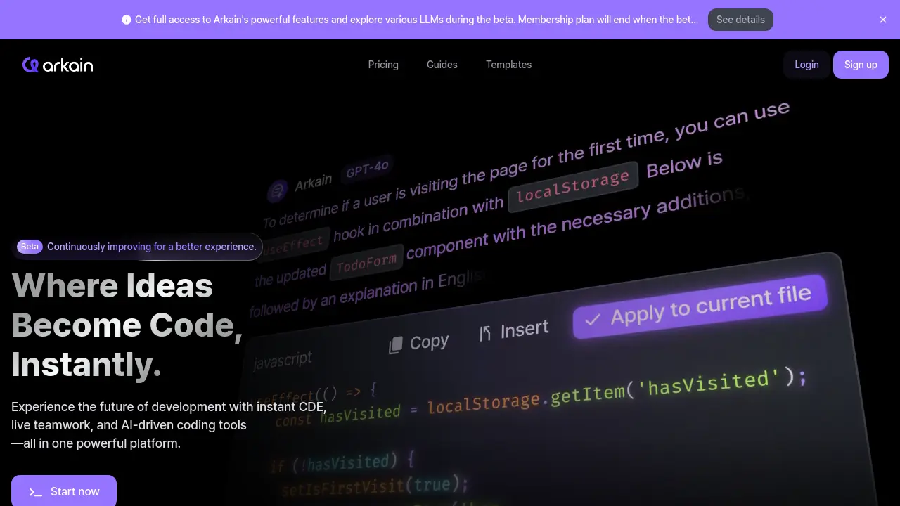 Arkain - Where Ideas Become Code, Instantly.