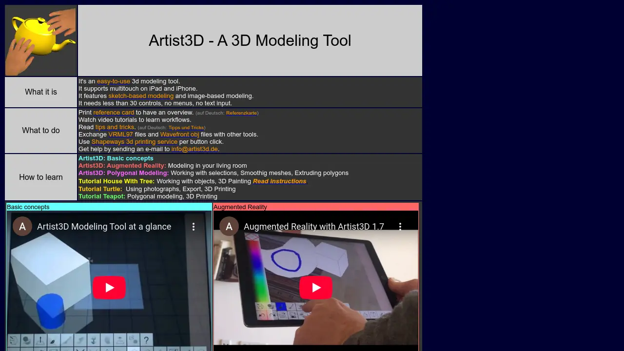 Artist3D - Intuitive 3D Modeling Tool for Touch Devices