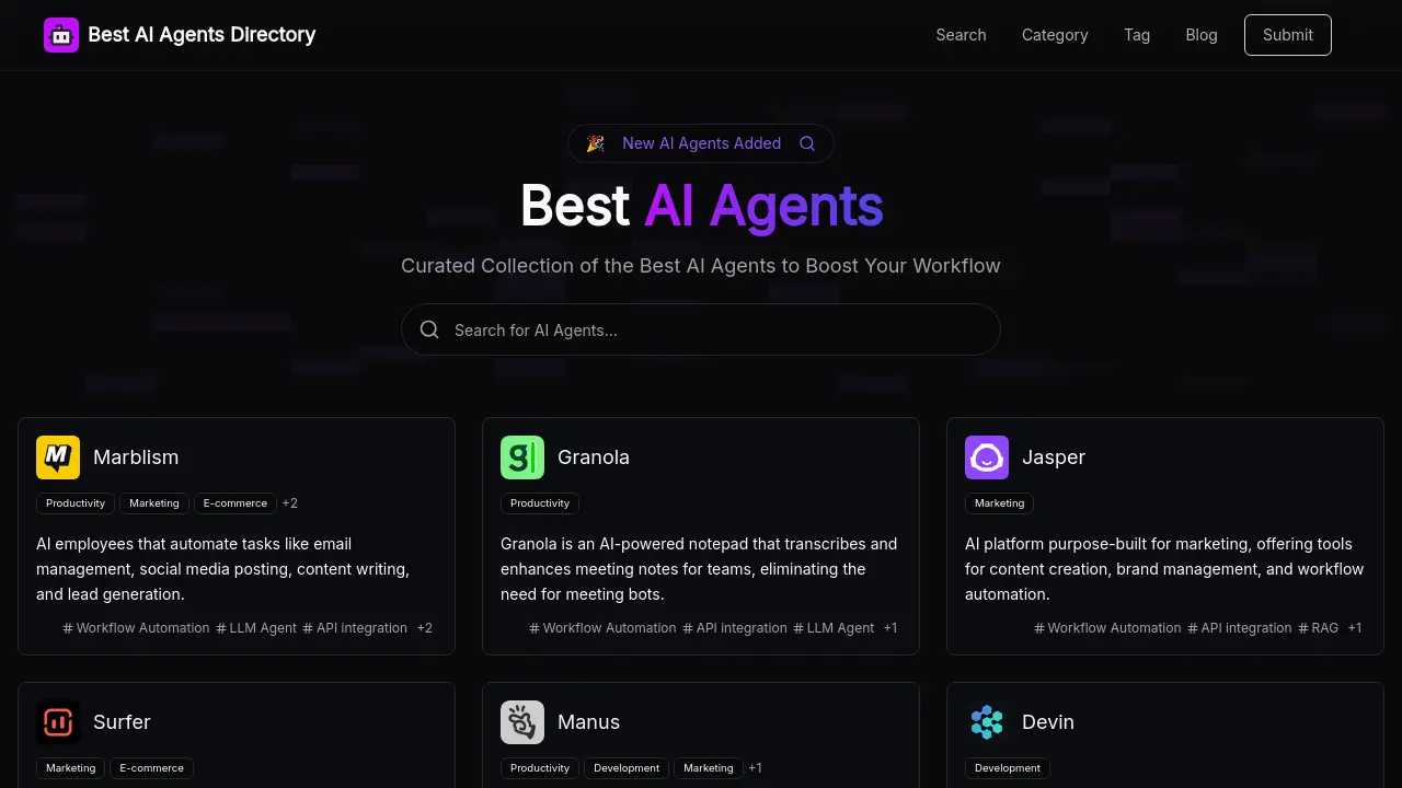 Best AI Agents Directory - Curated Directory of Top AI Agents for ...