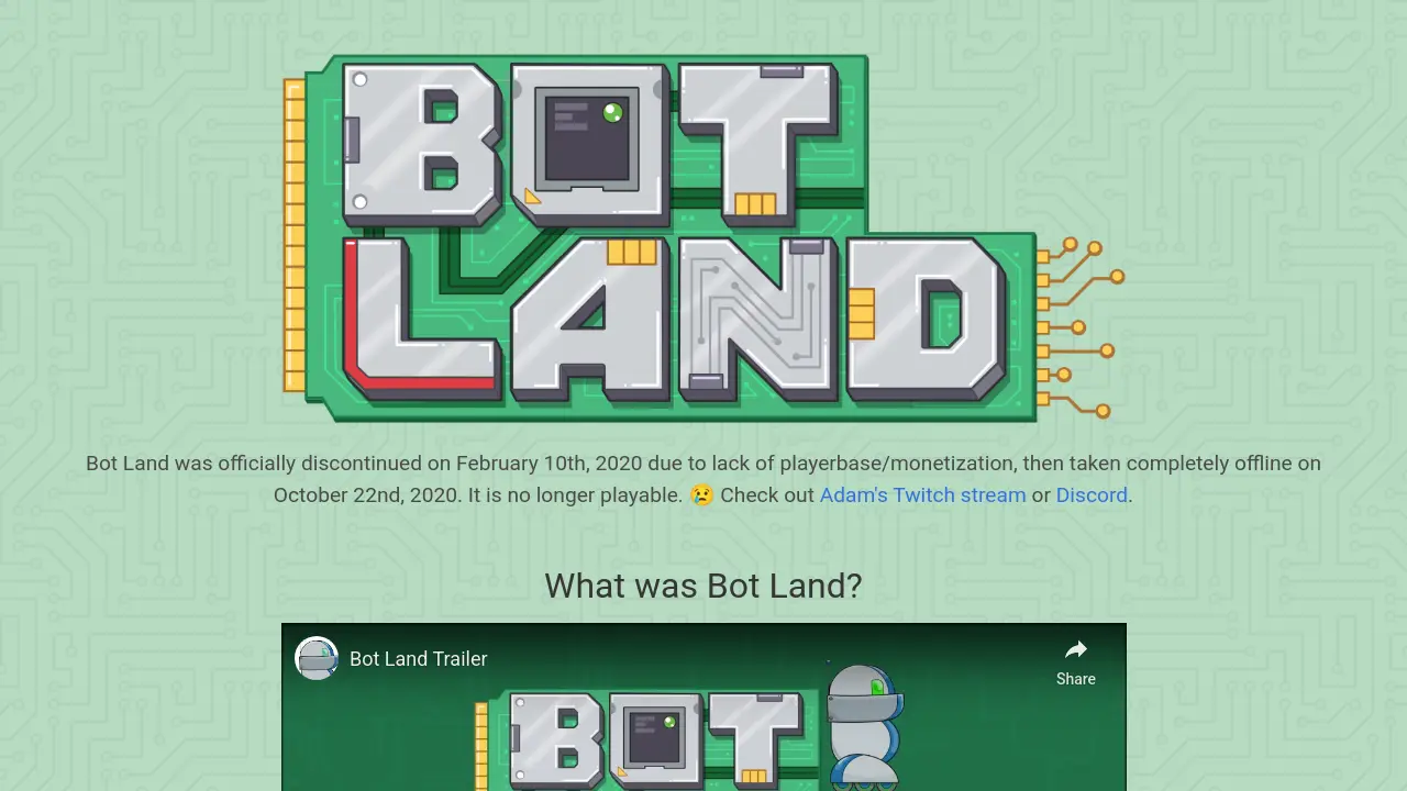 Bot Land - Discontinued AI-powered bot programming and battling game