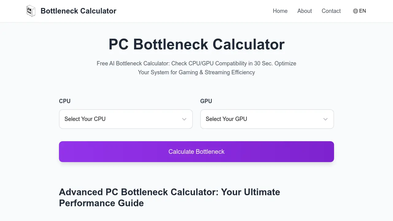 Bottleneck Calculator Free Ai Bottleneck Calculator Check Cpu Gpu