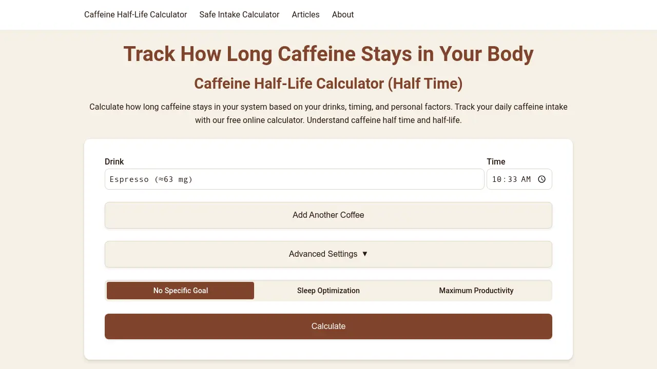 Caffeine Half-Life Calculator - Track how long caffeine stays in your ...