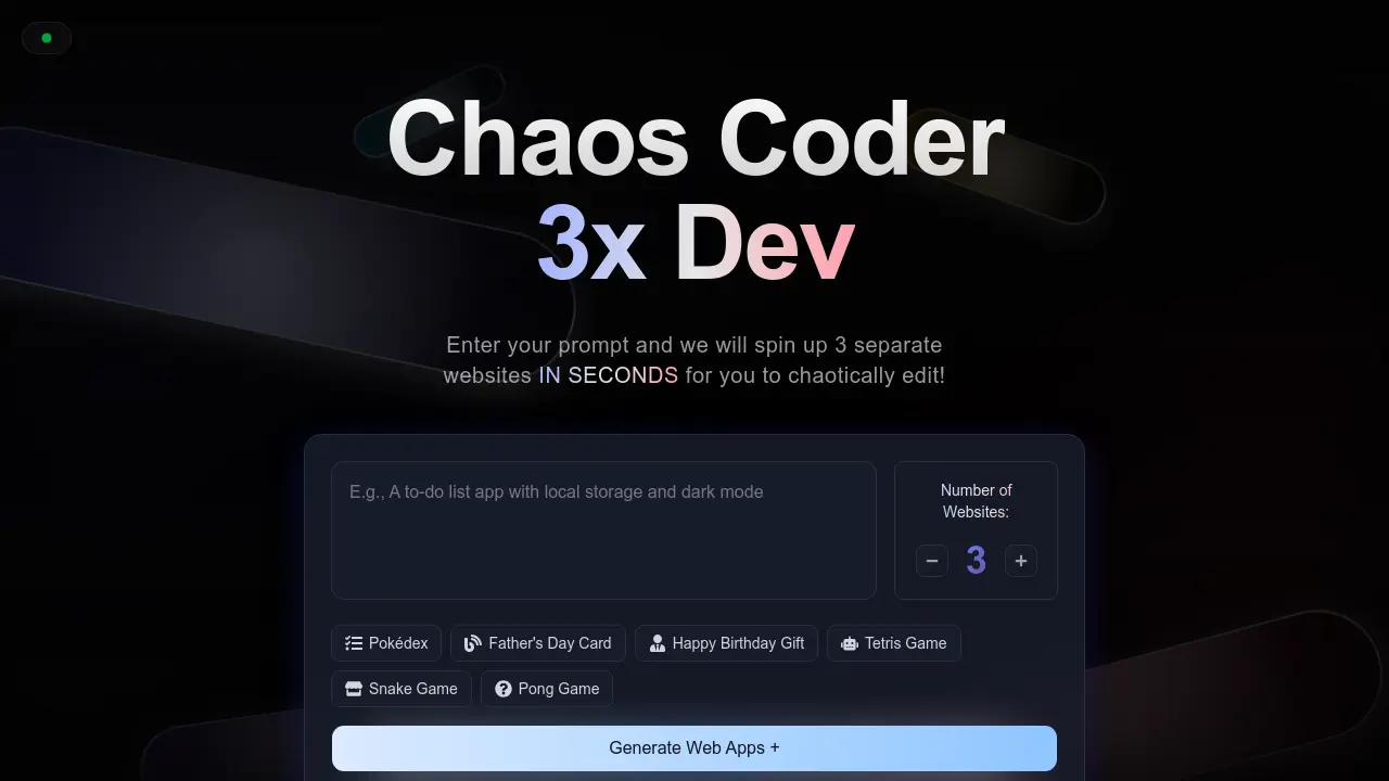 Chaos Coder3x Dev - Rapidly Generate and Edit Multiple Web Apps from a ...