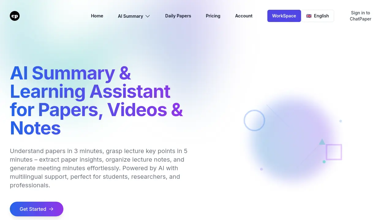 ChatPaper.ai - AI Summary & Learning Assistant for Papers, Videos & Notes
