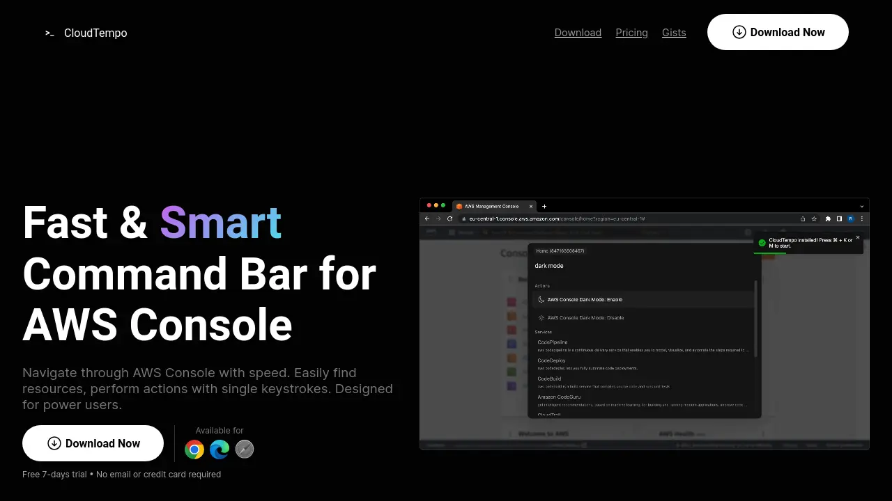 CloudTempo - Fast & Smart Command Bar for AWS Console