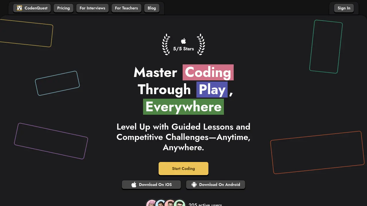 CodenQuest - Gamified Mobile Coding Challenges and Guided Lessons