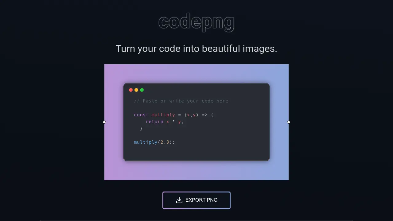 Codepng - Turn your code into beautiful images.