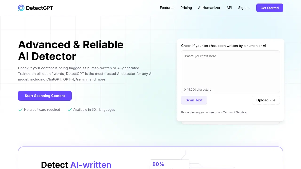 DetectGPT - Advanced & Reliable AI Detector