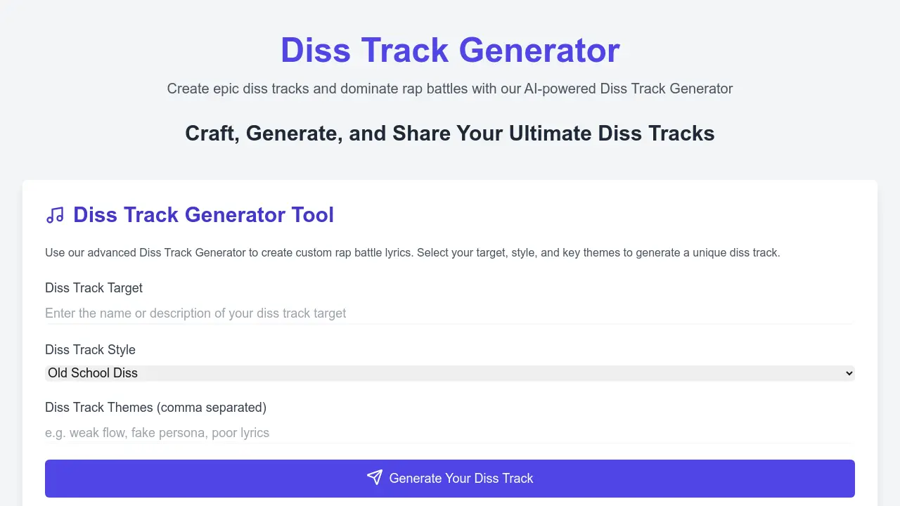 Diss Track Generator - AI-powered rap battle lyric generator.