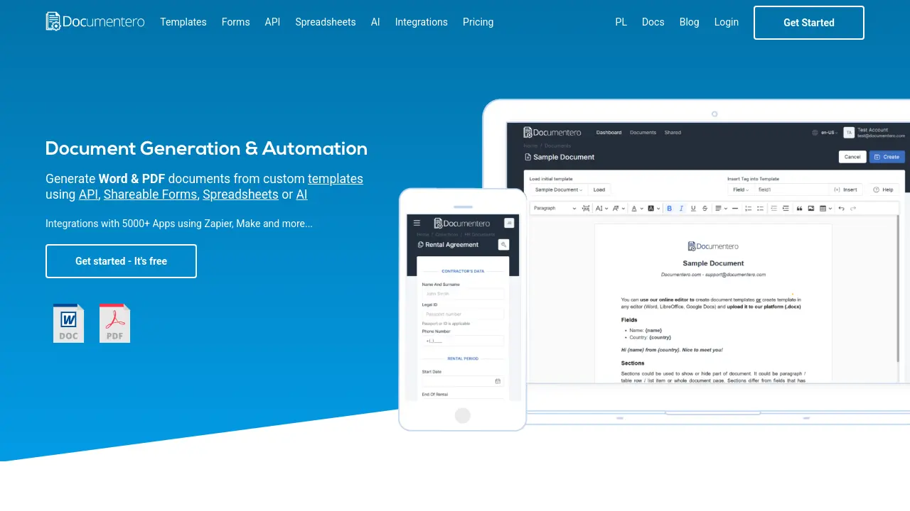 Documentero - Automate Word & PDF Document Generation from Templates.