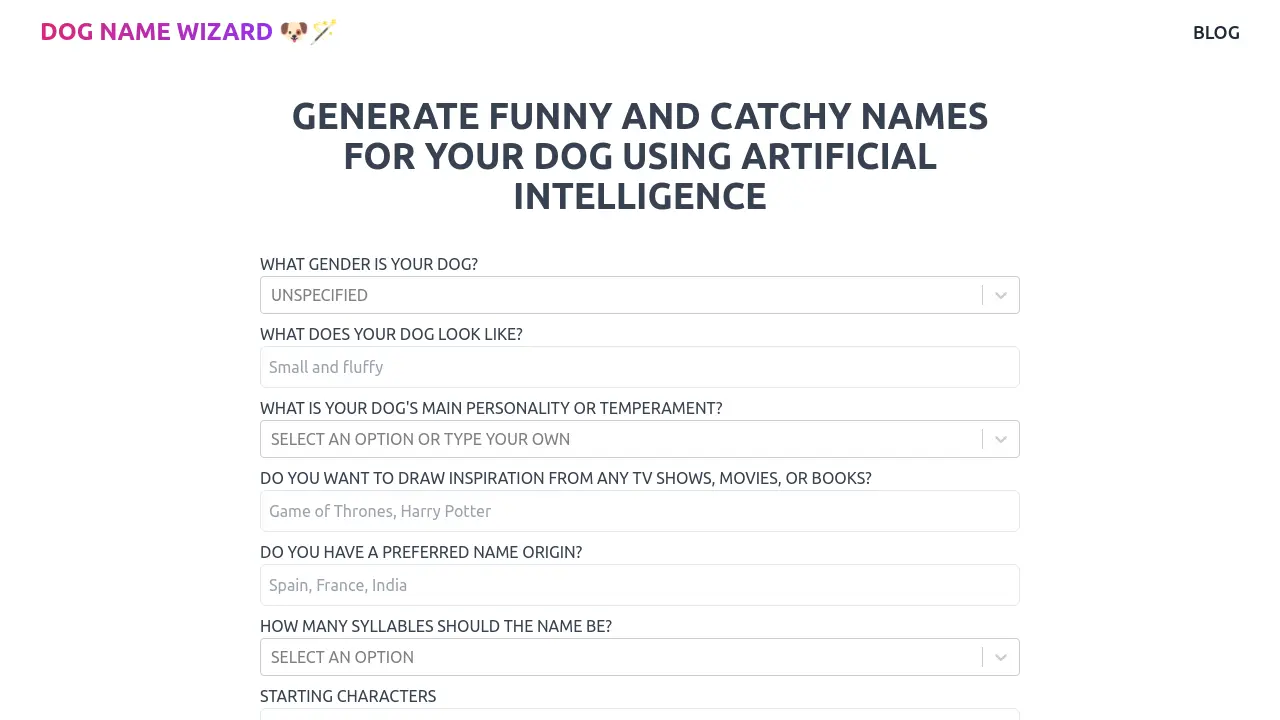 Dog Name Wizard - Generate funny and catchy names for your dog using ...