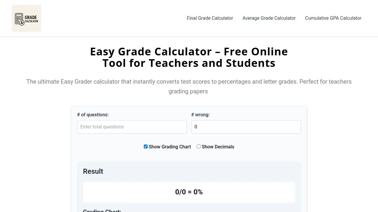 Easy Grades Calculator - Instantly Convert Test Scores to Percentages ...