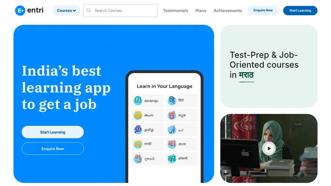 Entri App - Vernacular Learning Platform for Test Prep and Upskilling