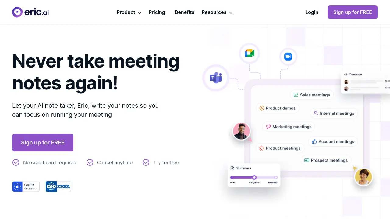 Eric.ai - Never take meeting notes again!