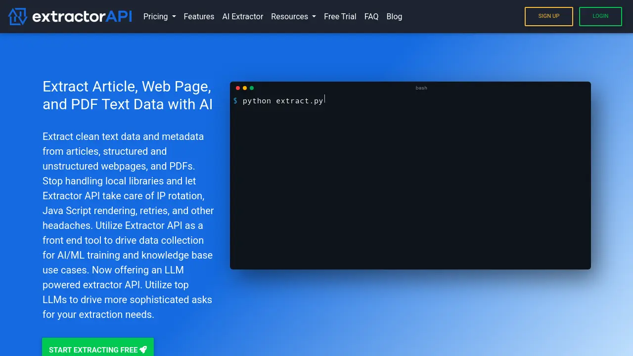 Extractor API - Extract Article, Web Page, and PDF Text Data with AI