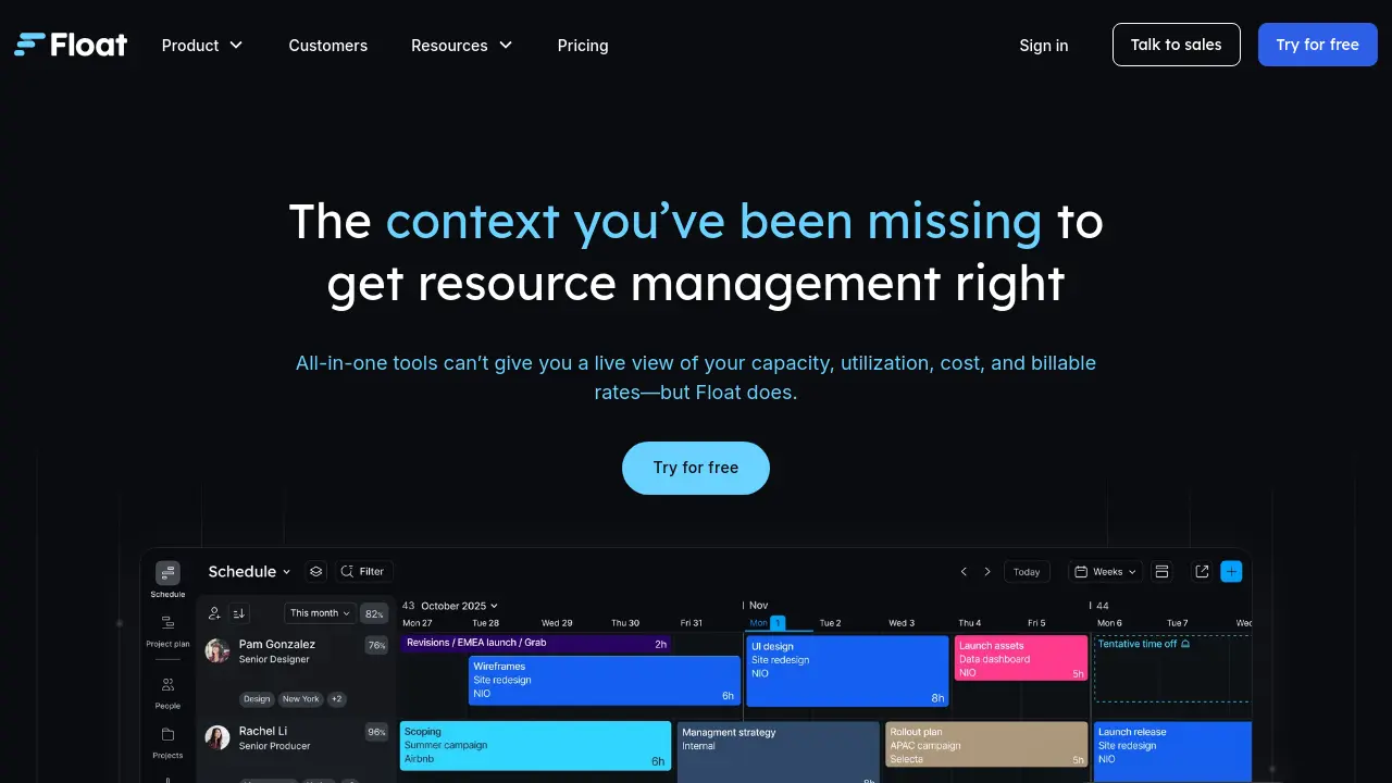 Float - Real-Time Resource Management for Professional Teams