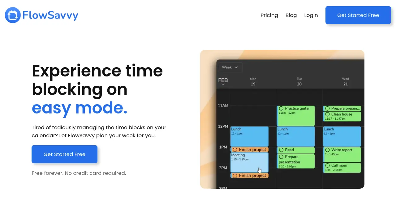 FlowSavvy - Experience time blocking on easy mode.