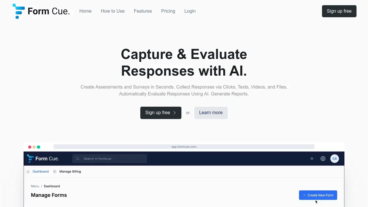 Form Cue - Capture & Evaluate Responses with AI.