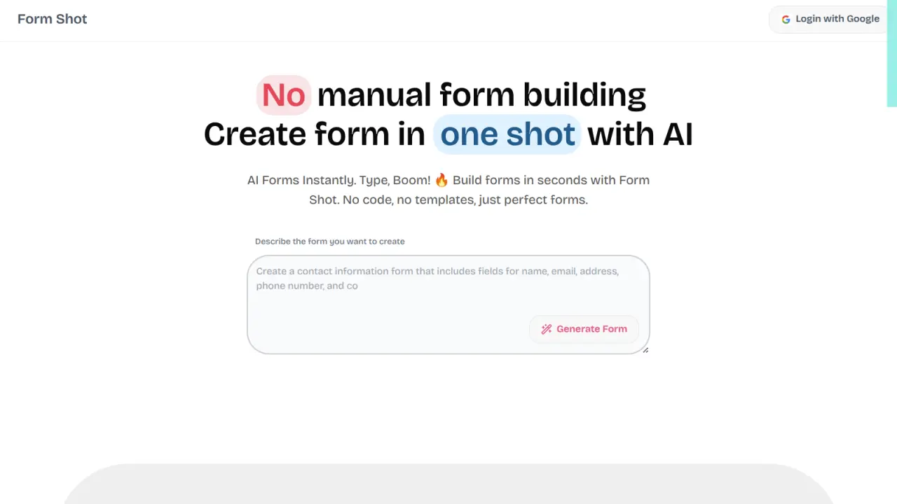 Form Shot - No manual form building. Create forms instantly with AI in ...