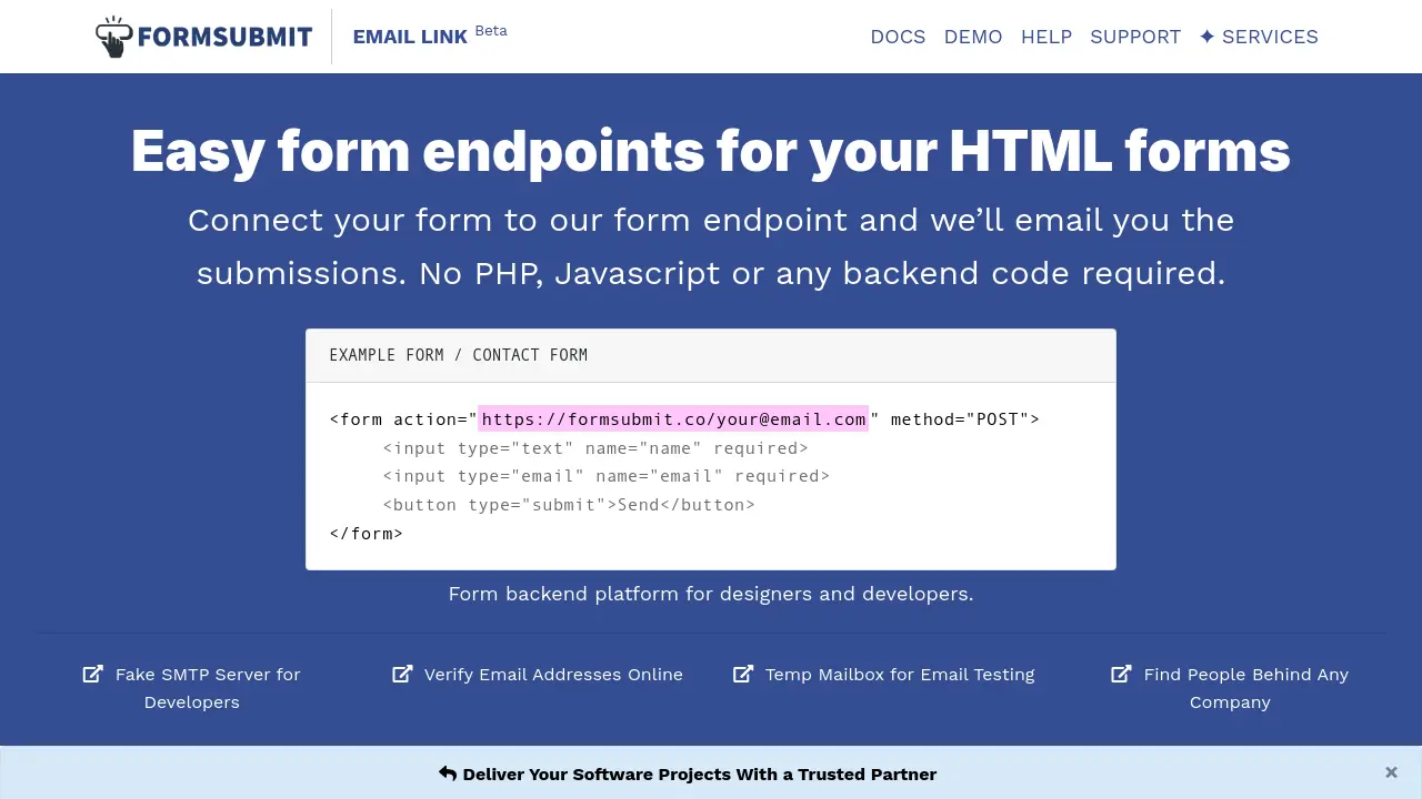 FormSubmit - Easy form endpoints for your HTML forms