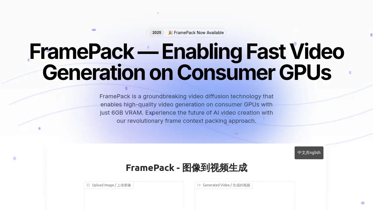 FramePack - Enabling Fast Video Generation on Consumer GPUs