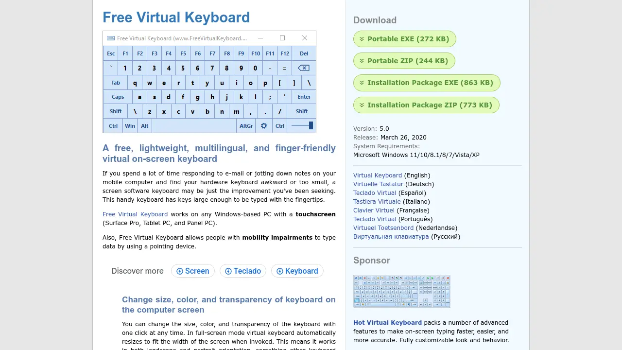Free Virtual Keyboard - A free, lightweight, multilingual, and finger ...