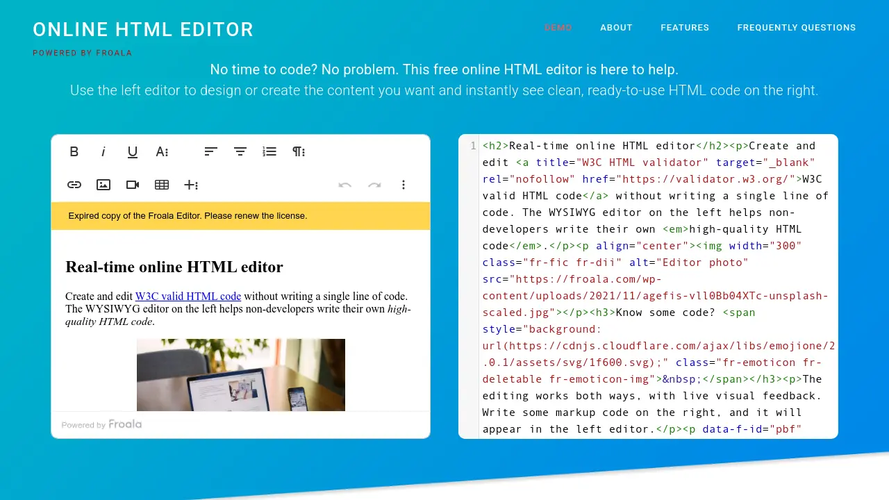 Froala Online HTML Editor - Instant WYSIWYG HTML Editing and Conversion ...