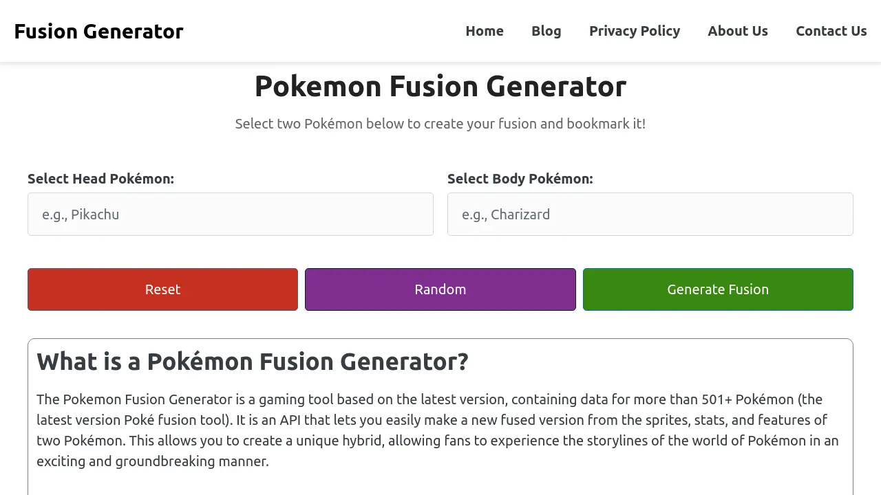 Fusion Generator - Create Unique Pokémon Fusions Instantly
