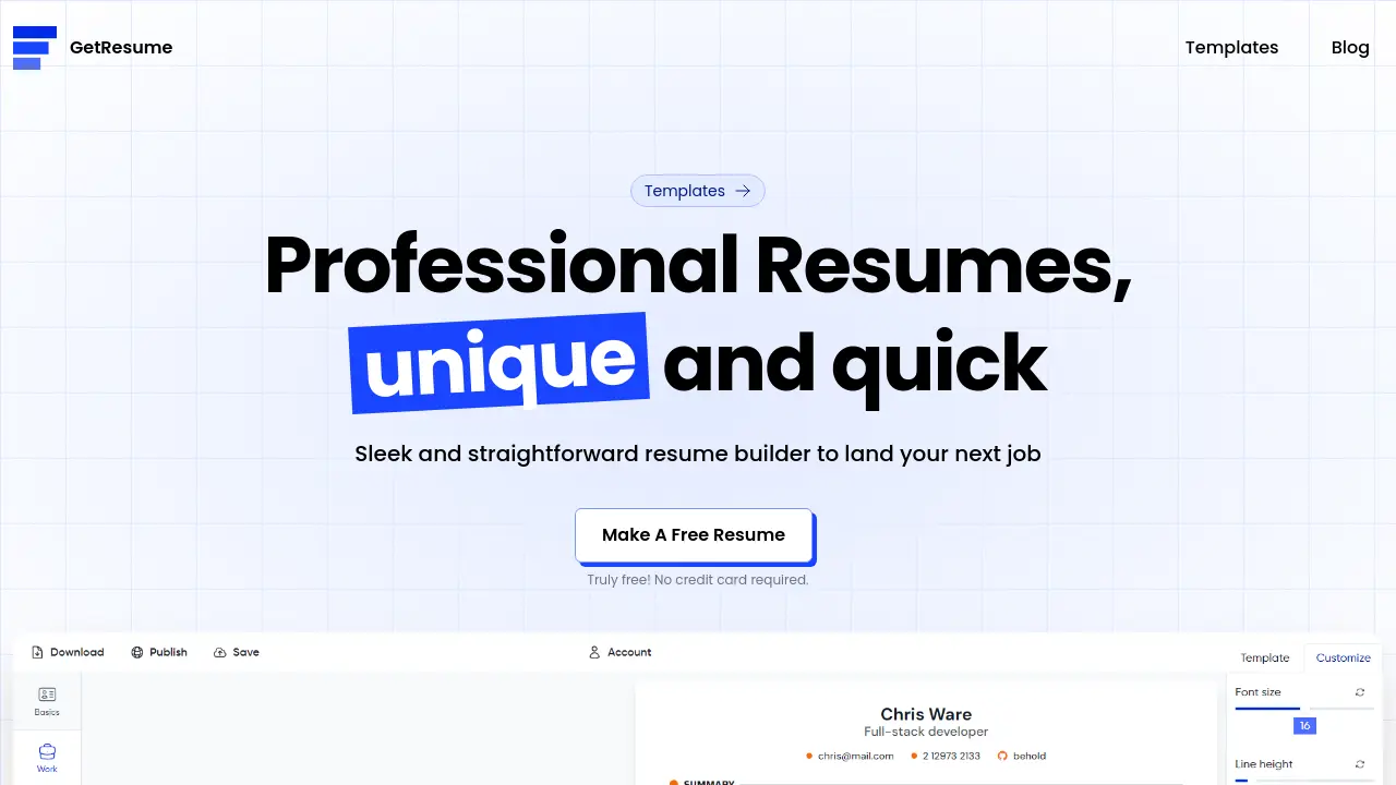 GetResume - Sleek and straightforward resume builder to land your next job