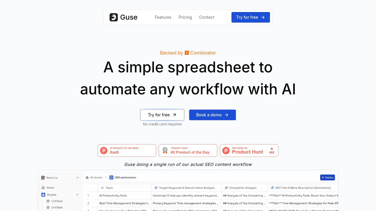 Guse - A simple spreadsheet to automate any workflow with AI