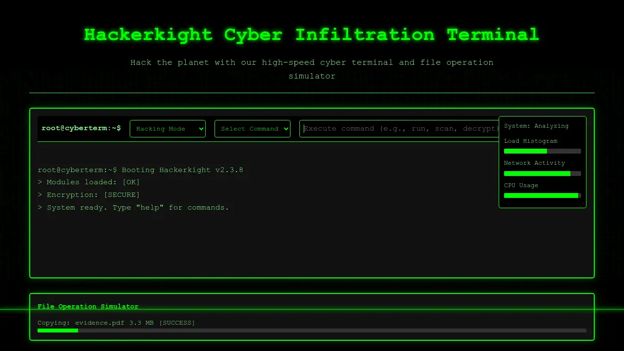 Hackerkight - Advanced Cyber Infiltration and Hacking Tools Simulator