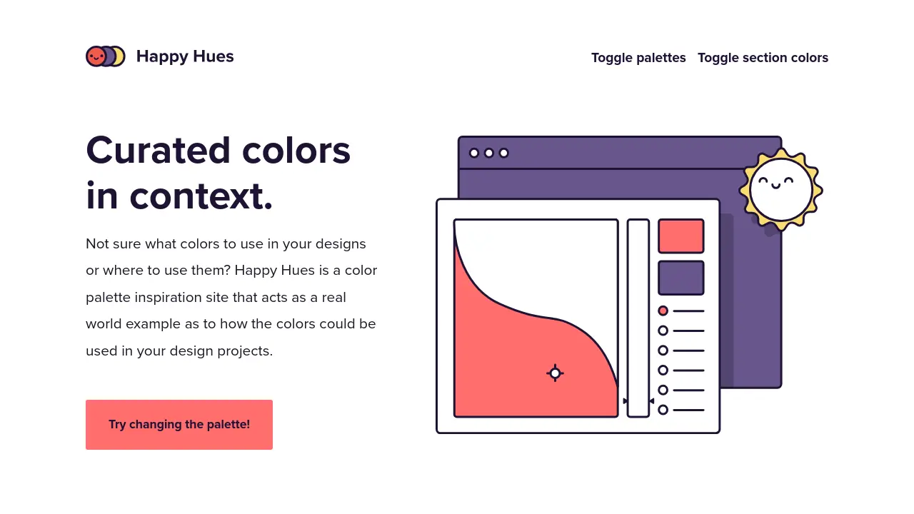 Happy Hues - Curated color palettes in context for design inspiration