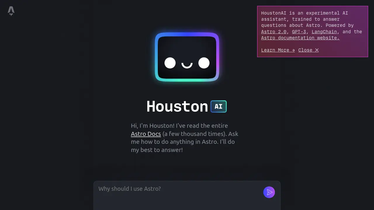 Houston AI - Your AI-powered assistant for all things Astro documentation