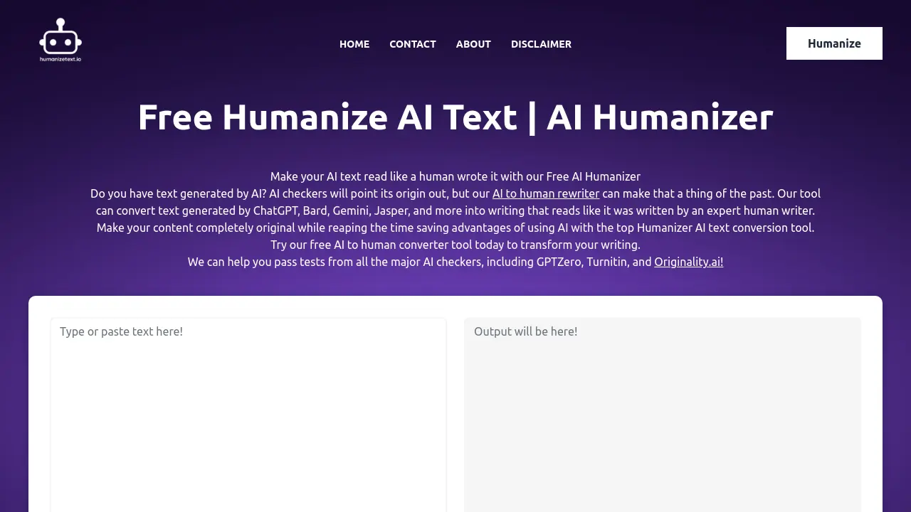 HumanizeText.io - Transform AI-Generated Text into Human-Like Writing