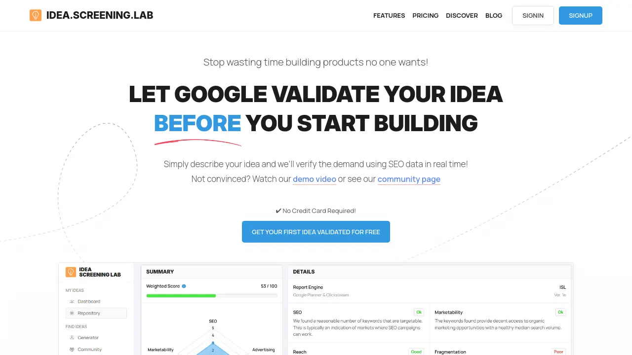 Idea Screening Lab - Let Google validate your idea before you start building