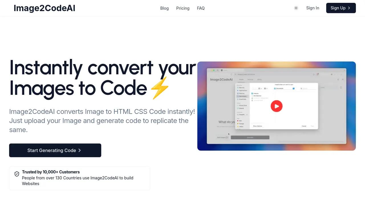 Image2CodeAI - Instantly convert your Images to HTML CSS Code.