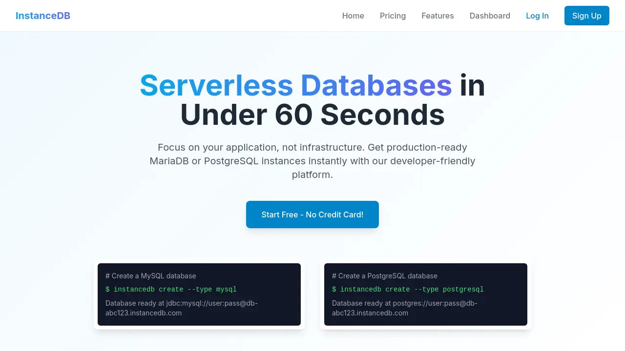 InstanceDB - Serverless, Production-Ready Databases Instantly