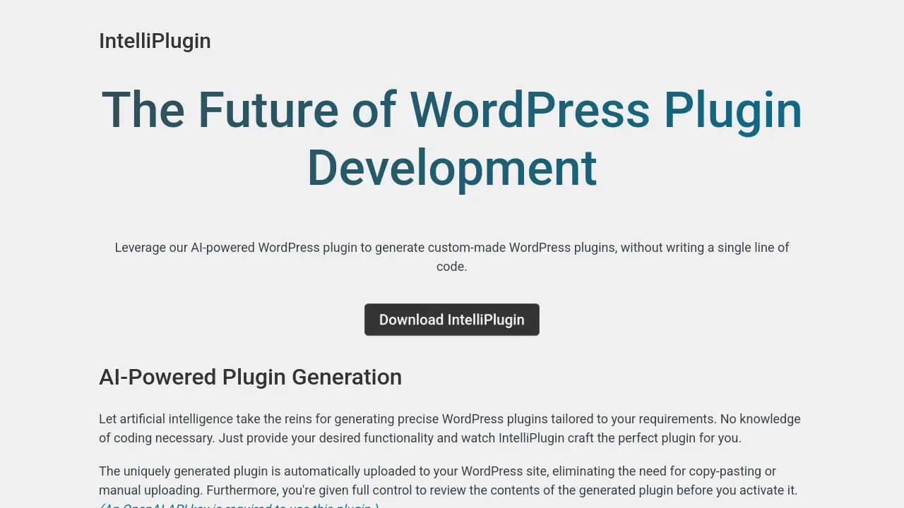 IntelliPlugin - The Future of WordPress Plugin Development