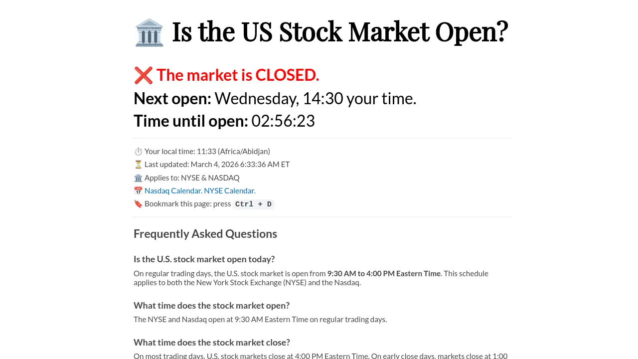 Is the US Stock Market Open - Real-time status updates for NYSE and ...