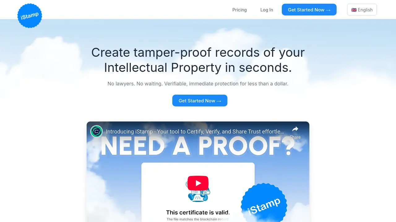 iStamp - Create tamper-proof records of IP ownership in seconds