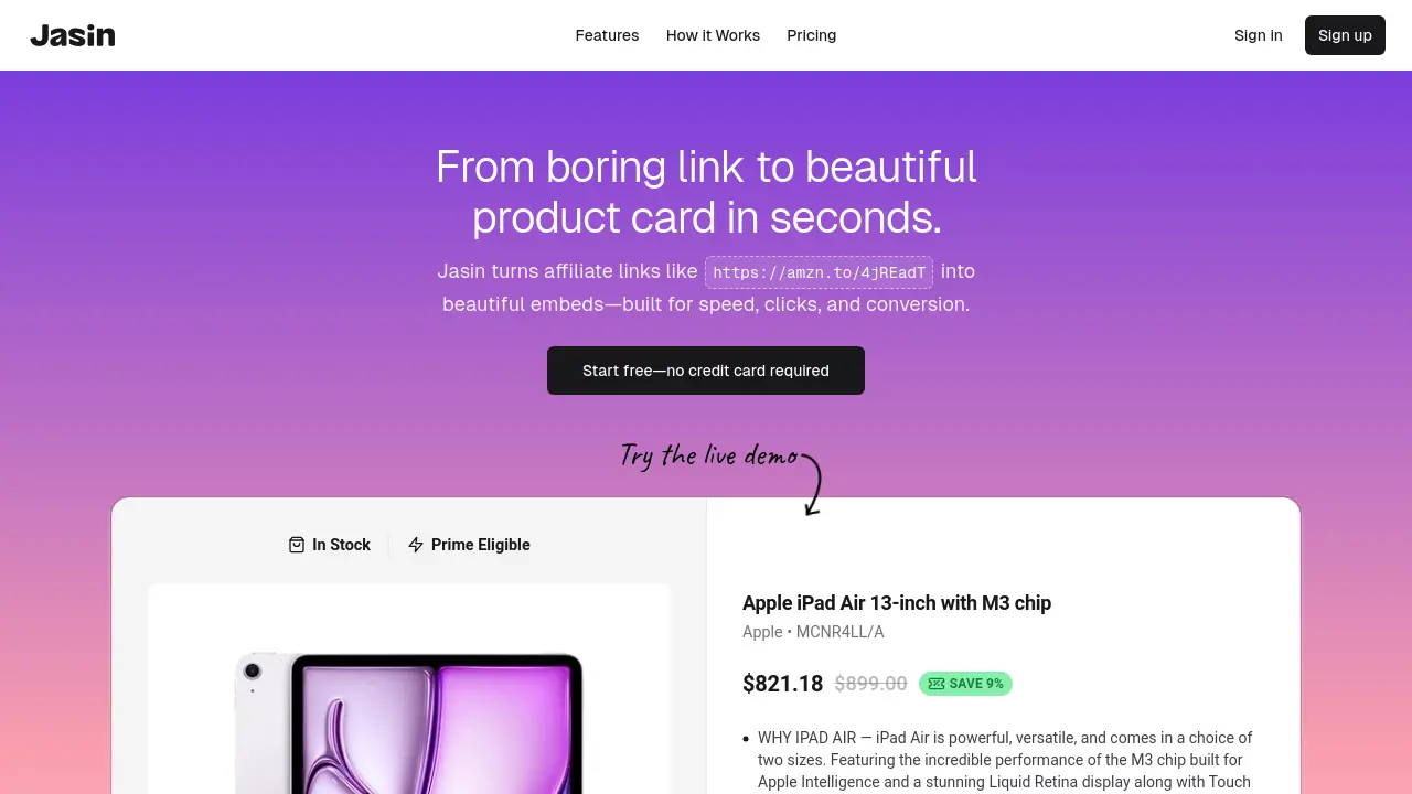Jasin - Transform Affiliate Links Into High-Converting Product Cards ...