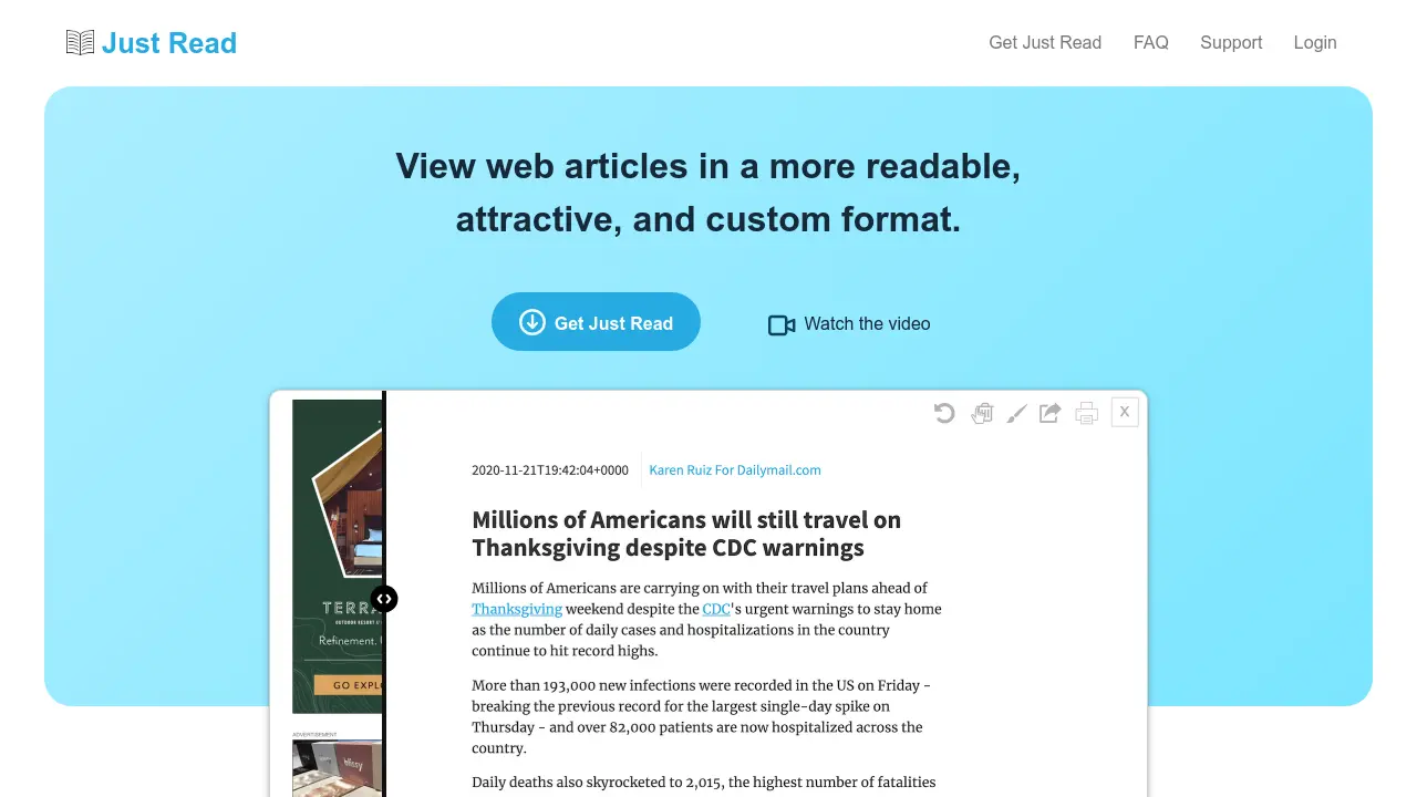 Just Read - View web articles in a more readable, attractive, and ...