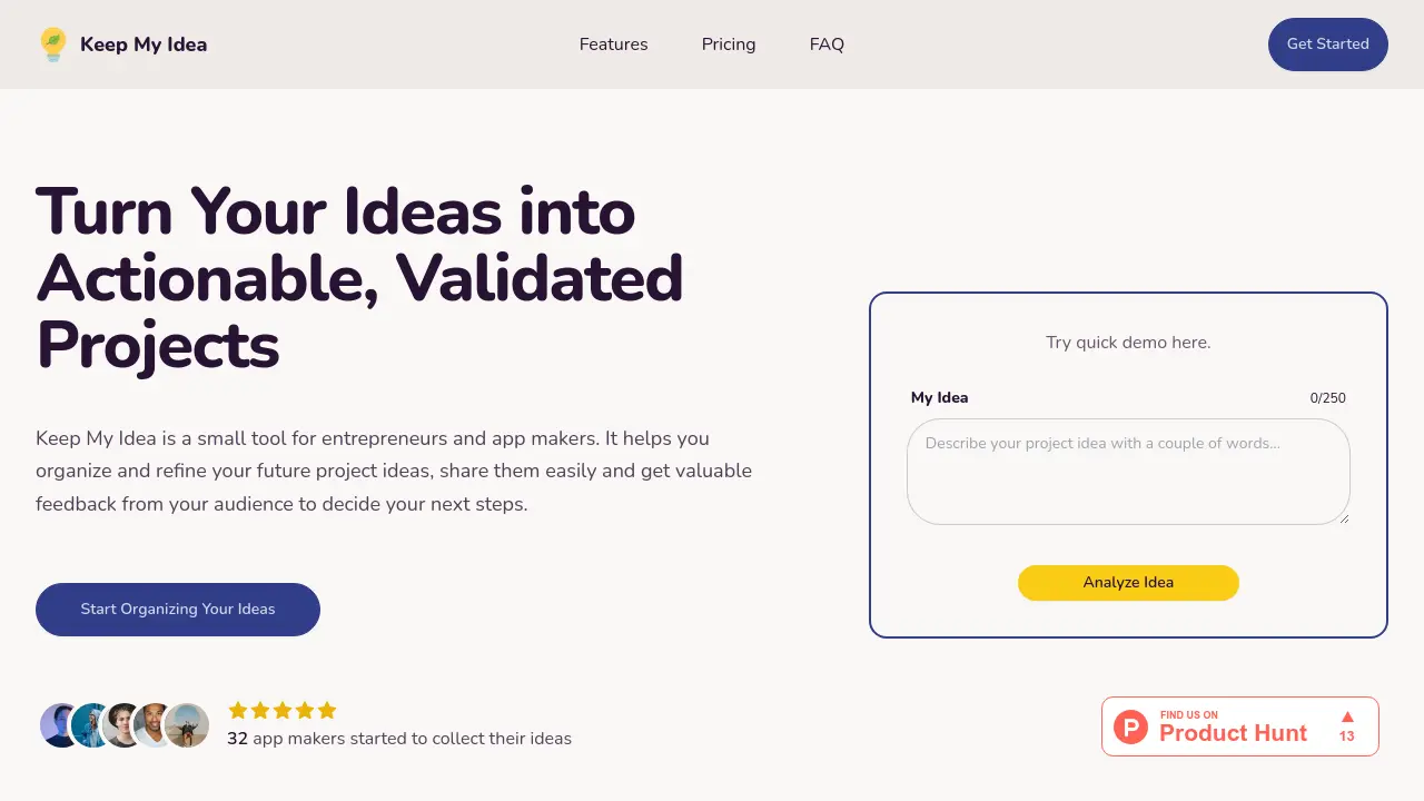 Keep My Idea - Turn Your Ideas into Actionable, Validated Projects