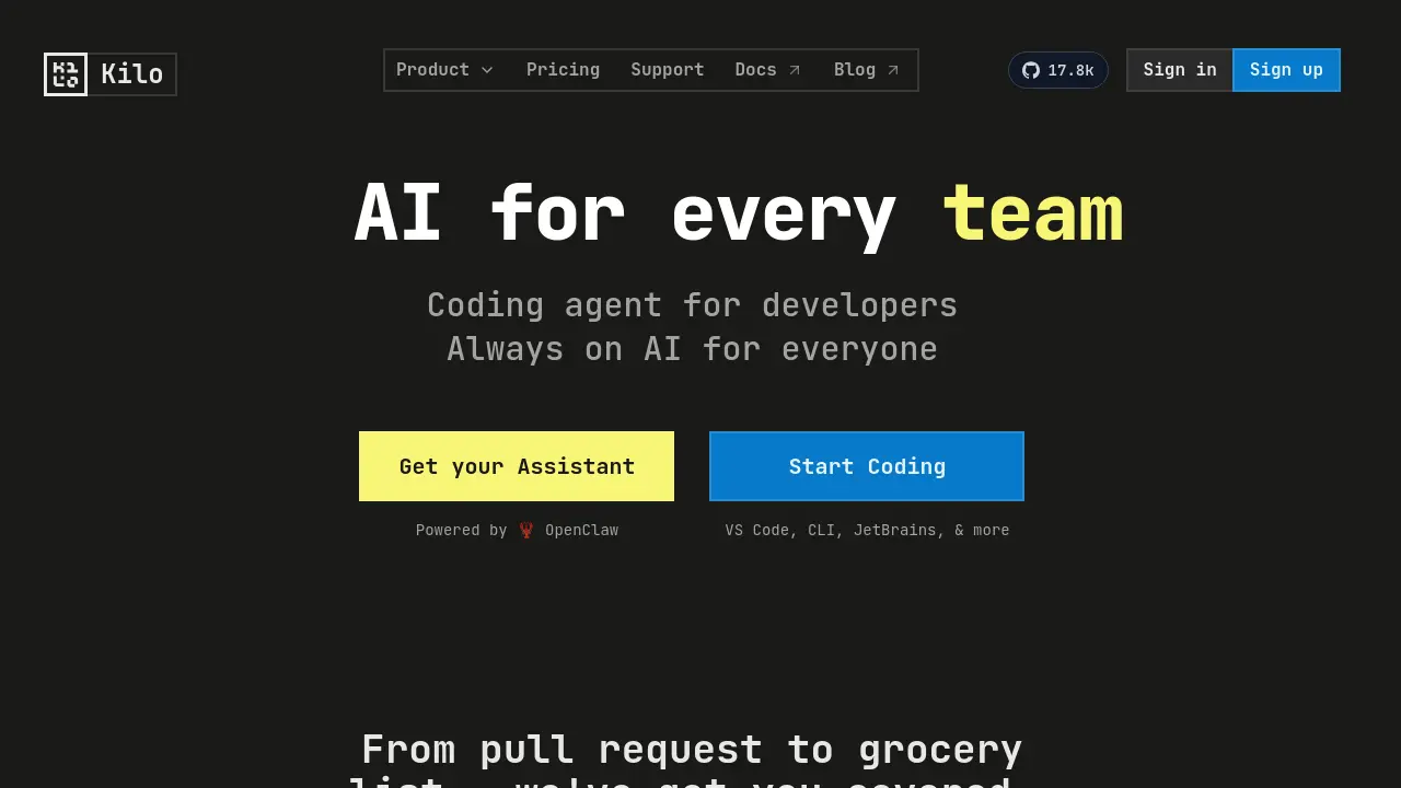 Kilo - AI for everyone - Coding agent for developers and always-on AI ...