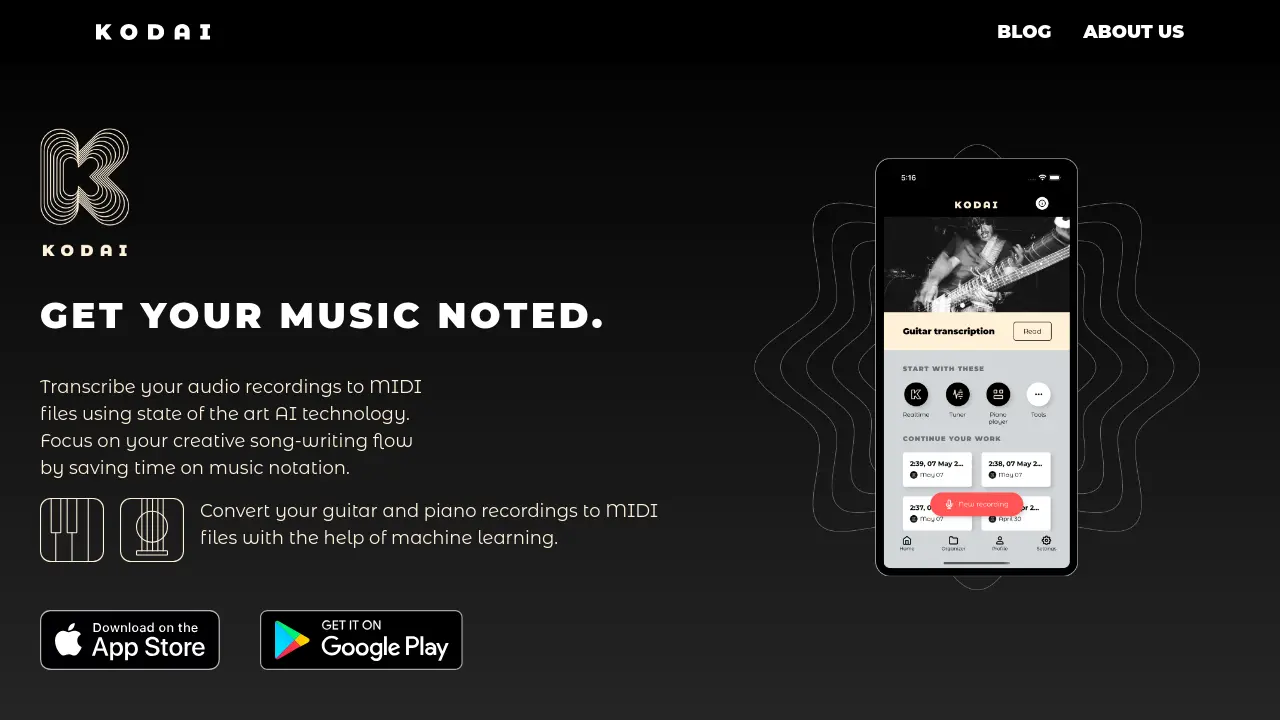 Kodai - Transcribe your audio recordings to MIDI files using AI.