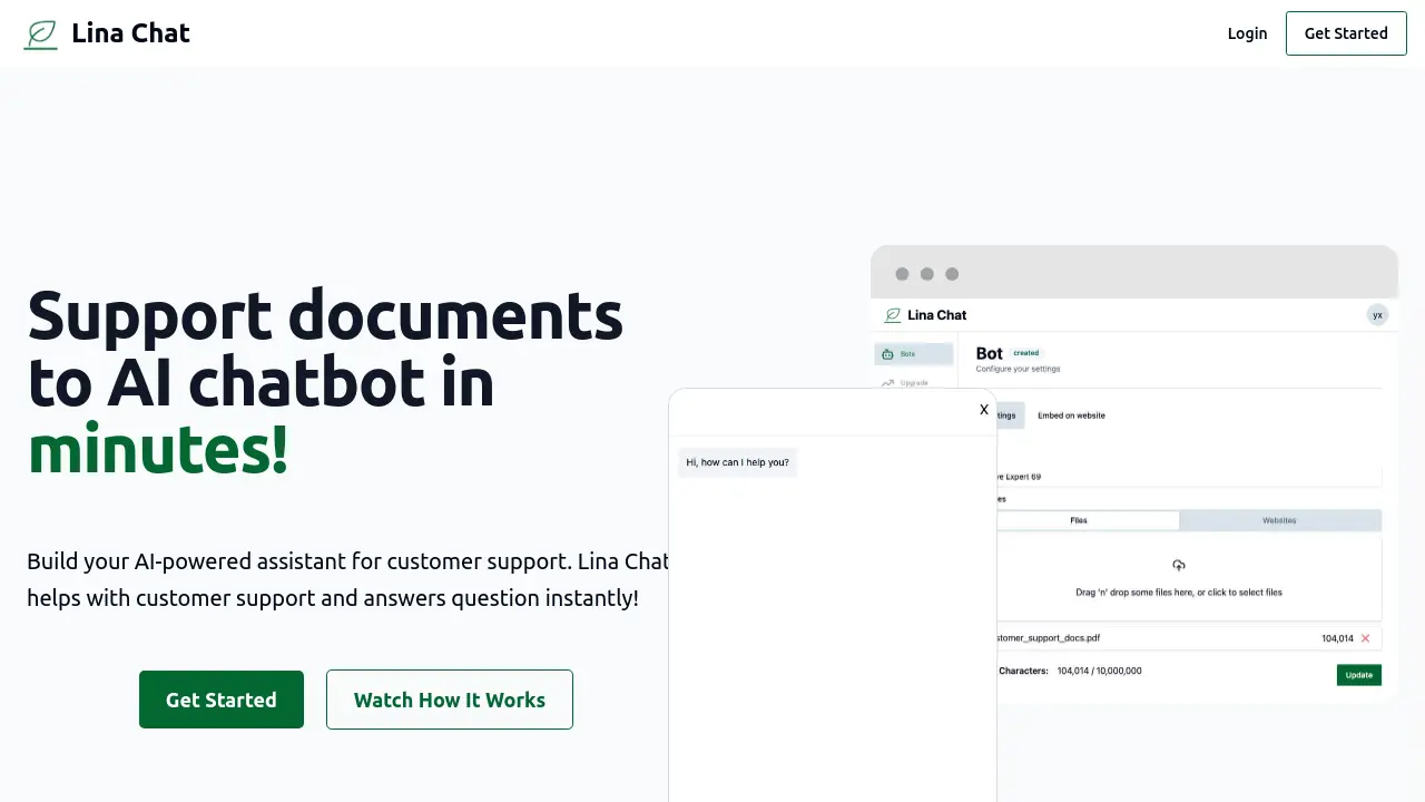 Lina Chat - Support documents to AI chatbot in minutes!
